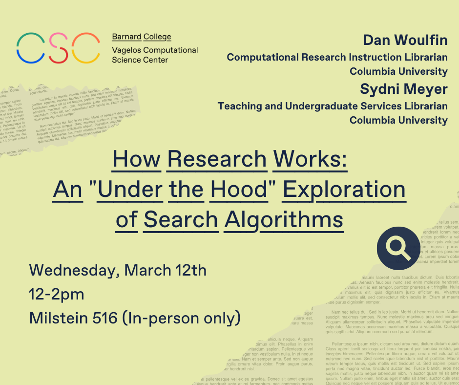 CSC Workshop: How Research Works: An "Under the Hood" Exploration of Search Algorithms | Barnard ...